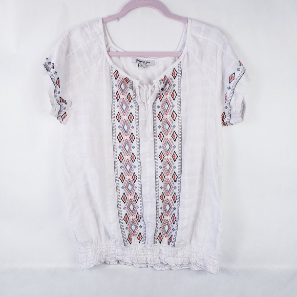 Jennifer Grace | Tops | Jennifer Grace White Embroidered Smocked Off ...